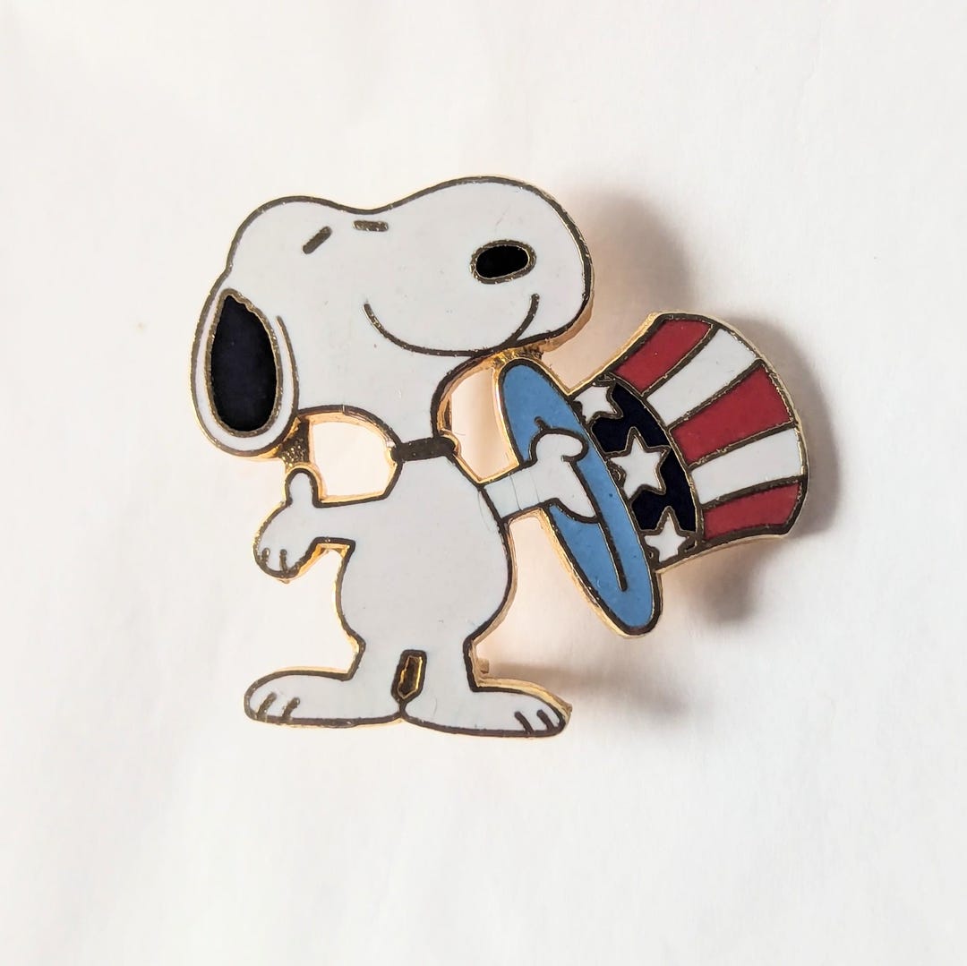 Vintage 70s PEANUTS Snoopy With Uncle Sam Hat Enamel on Metal Brooch ...