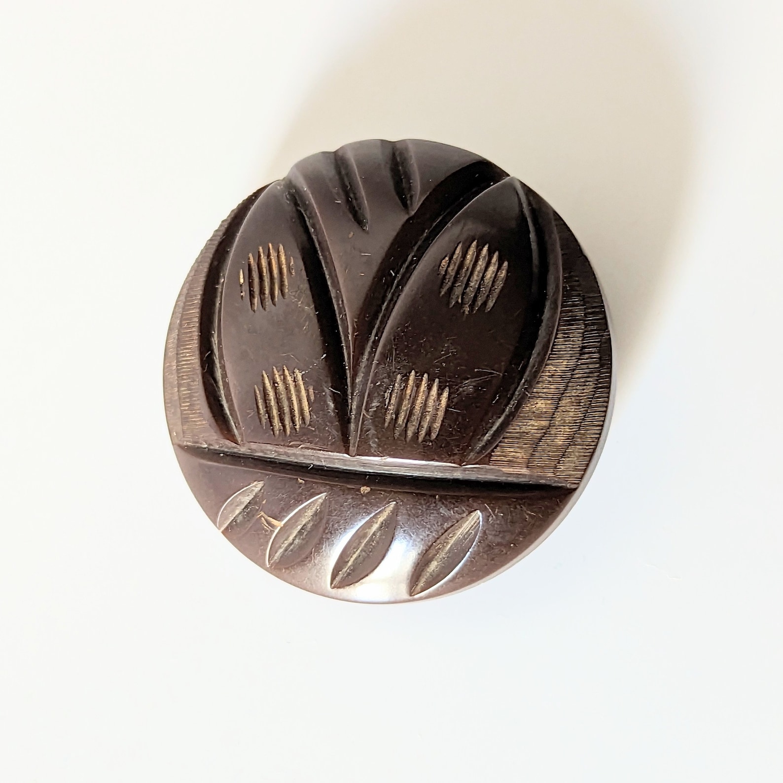 Vintage 1930s Chunky Carved Bakelite Button Dark Brown Coat Fastener ...