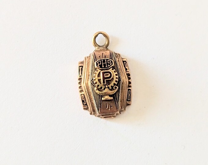 Vintage 10K Yellow and Rose Gold Charm or Pendant PHS Lamp of Knowledge ...