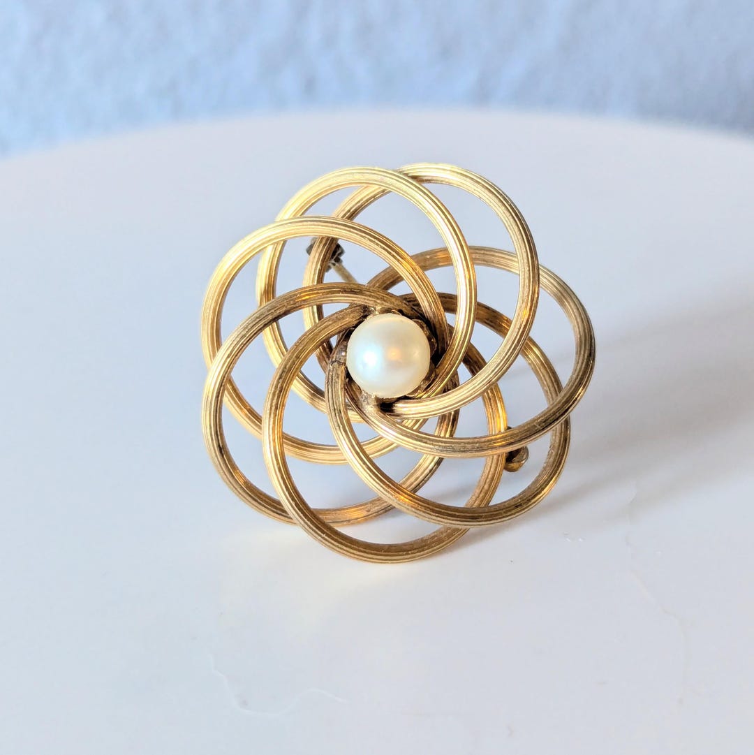 Vintage Anson 12K Gold Filled Brooch: Atomic Knot, Cultured Pearl - Etsy