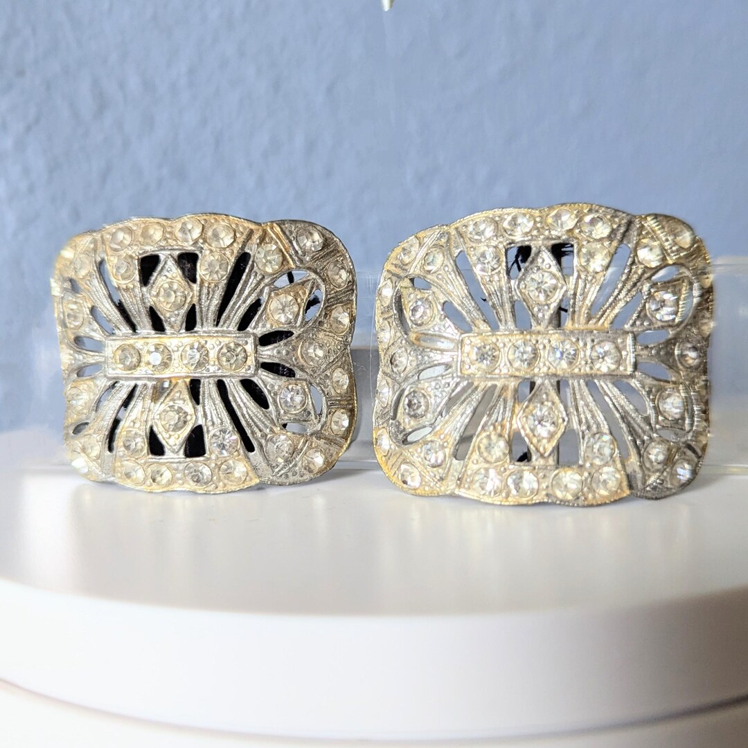 Vintage 1920s Rhinestone Shoe Buckle Pair Art Deco Pot Metal - Etsy