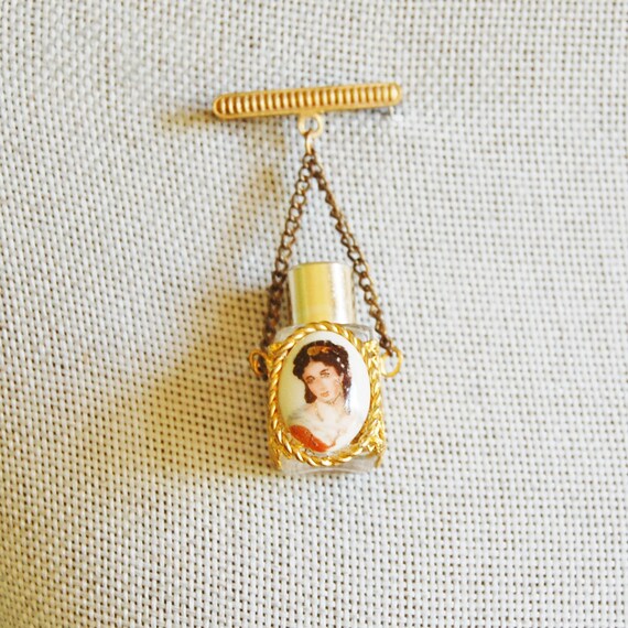 Vintage 1960s Perfume Bottle Brooch - Gem