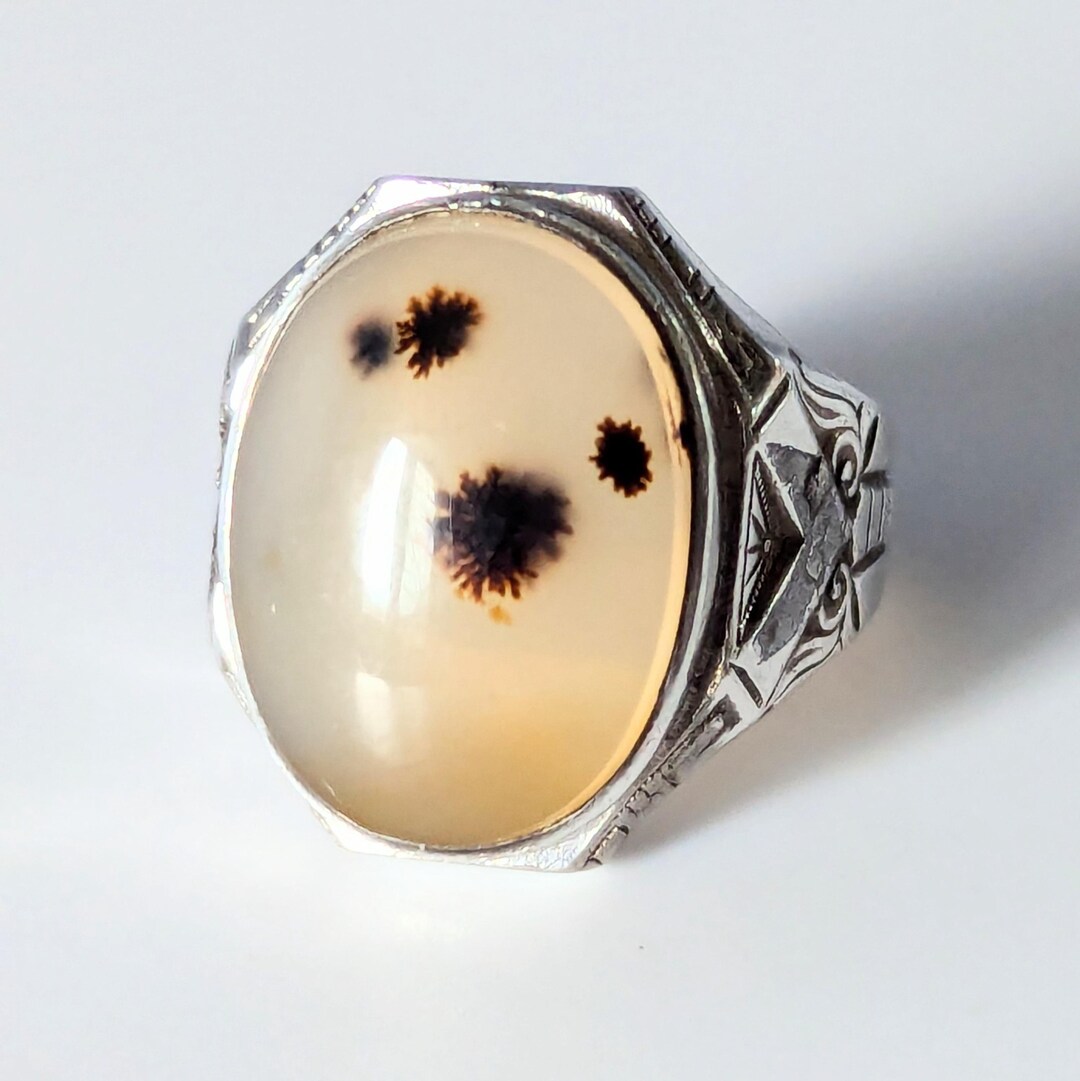 Vintage Art Deco Ostby Barton Dendritic Agate Sterling Silver Ring Size ...