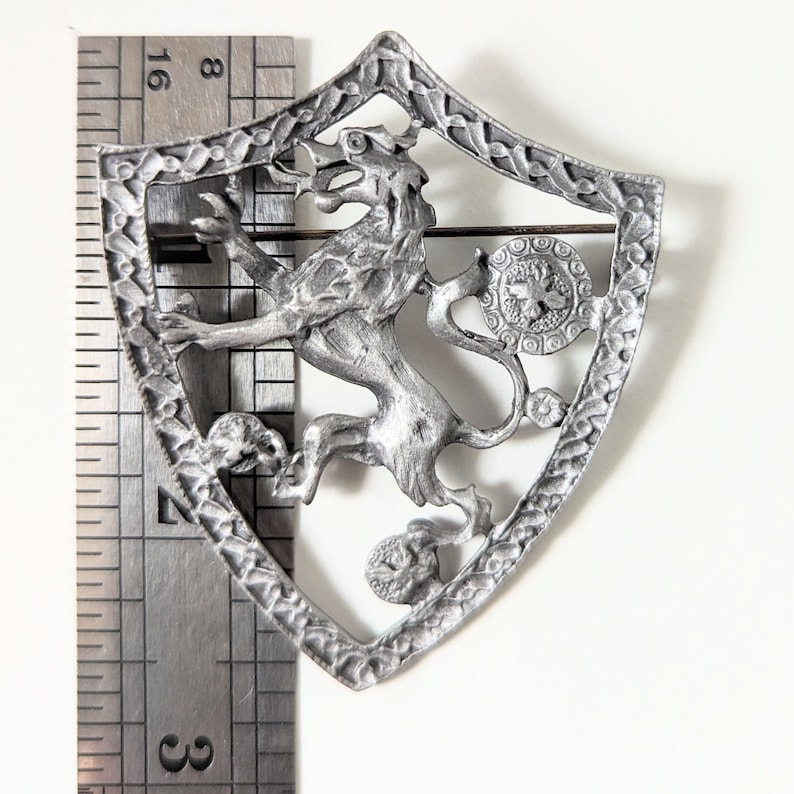 Vintage 1960s Lion Crest Shield Brooch Pewter Medieval Style - Etsy
