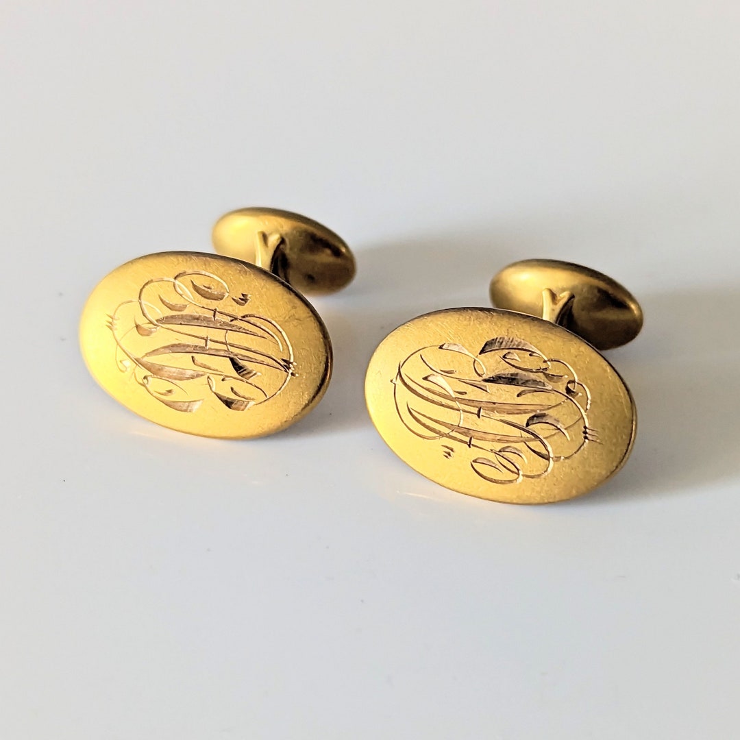 10K Yellow Gold Cuff Links 1920s Signed Cufflinks With Fancy Monogram ...