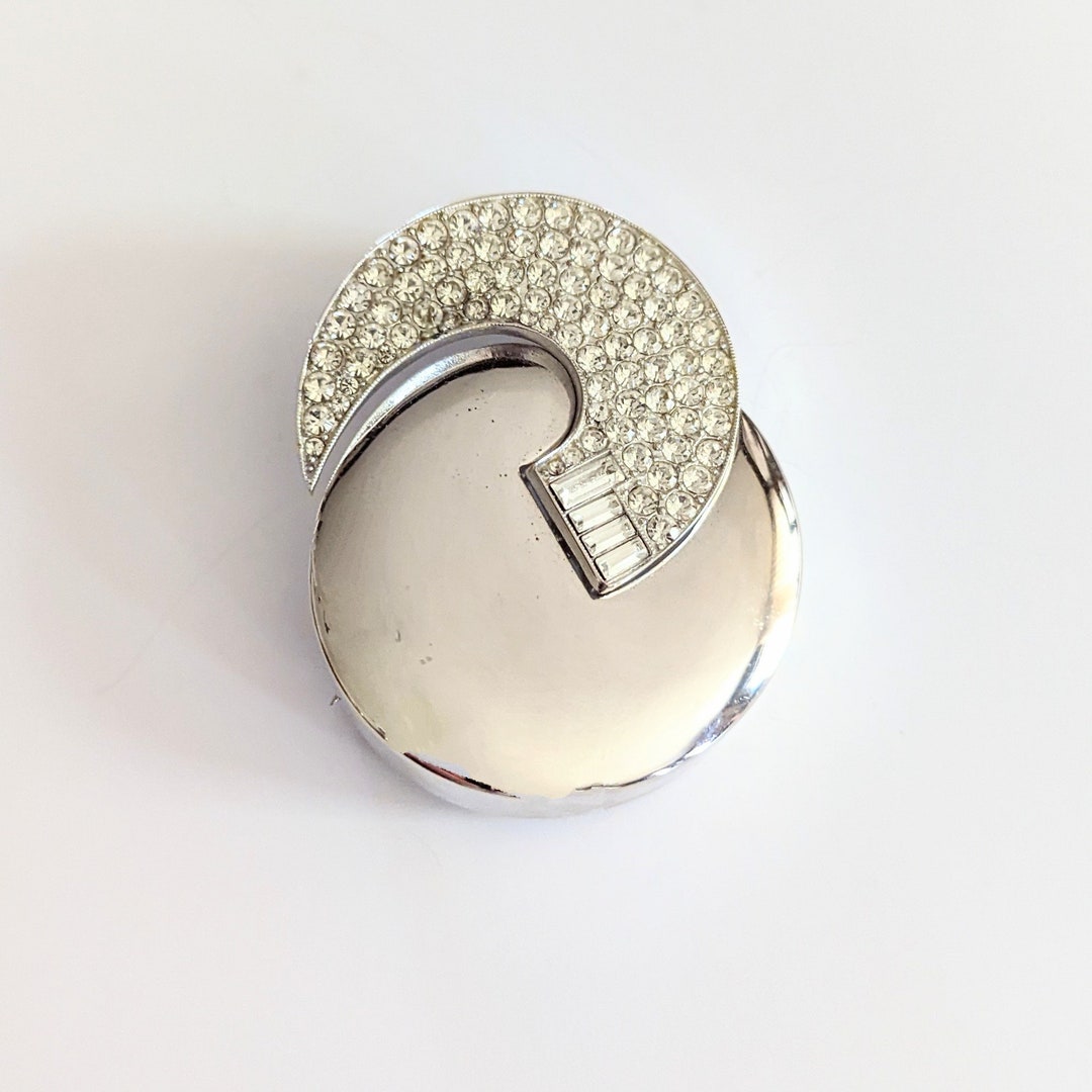 Vintage Signed ART DECO 89 Co Rhinestone Brooch Pendant Silver Tone ...