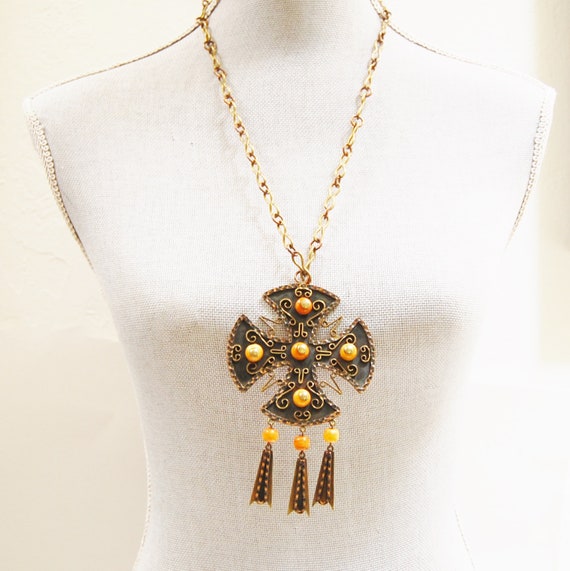 Vintage 1950s MAYA Mexico Mixed Metal Chain Pendant M… - Gem