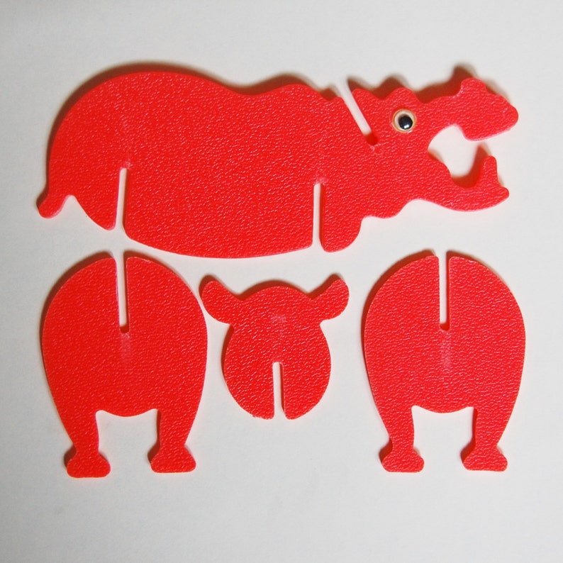 1970s Vintage Mod Hippo Plastic Figurine Puzzle Hot Orange Red - Etsy