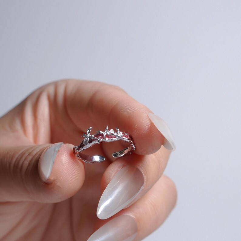 Sterling Silver Butterfly Ring: Red Drip Glaze, CZ Diamond Band - Etsy