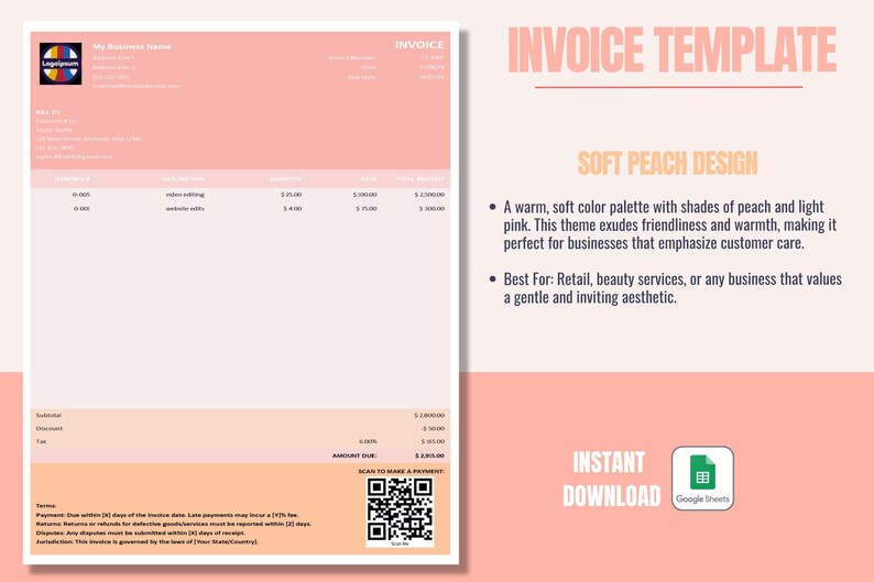 Editable Invoice Template for Google Sheets | Bookkeeping Template for ...