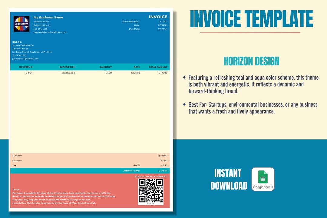 Plantilla de factura para hojas de cálculo de Google / Hoja de cálculo ...