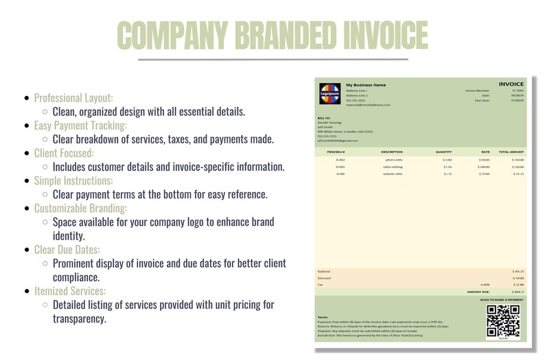 Invoice Template Editable Spreadsheet: Logo Ready, Itemized Bill ...