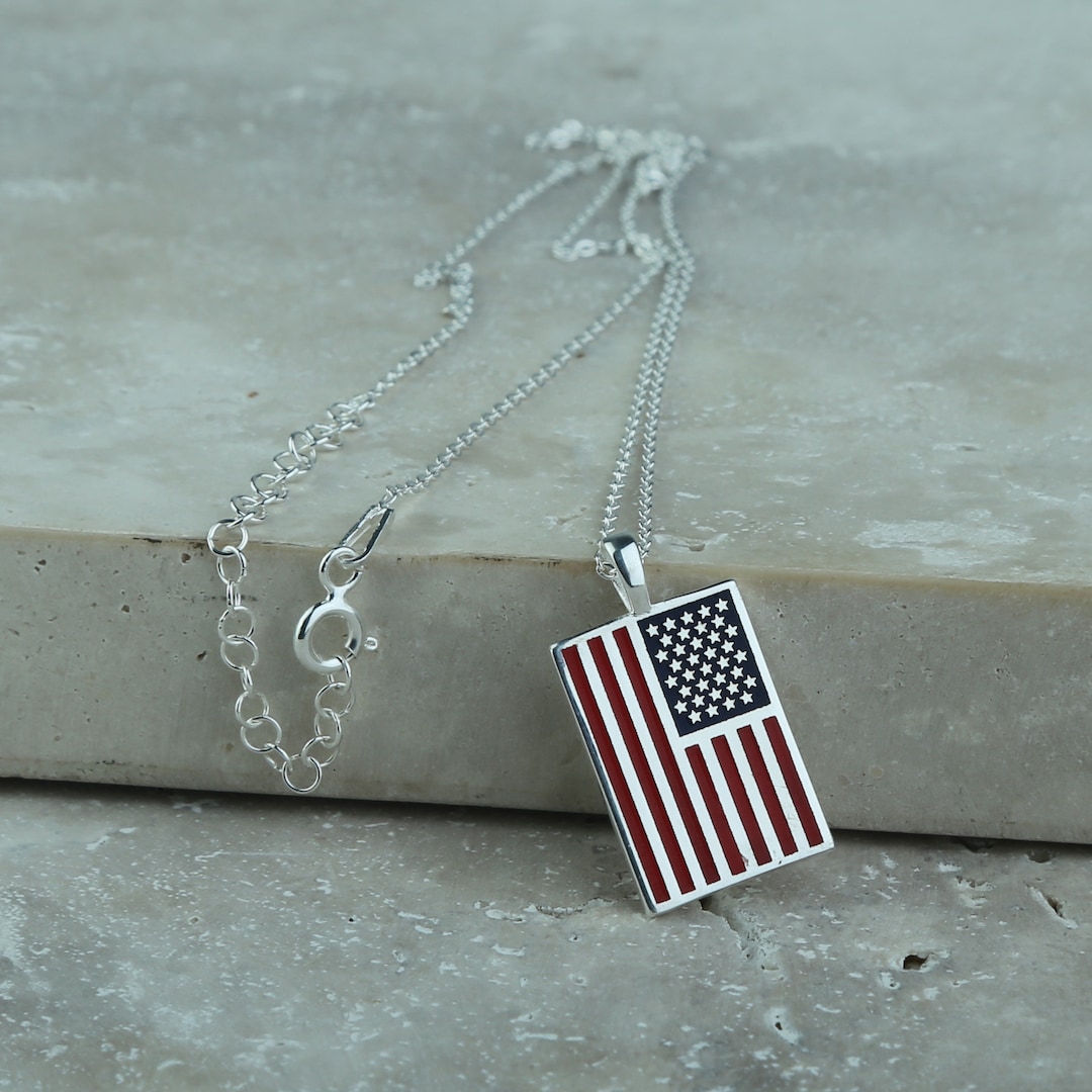 Mens Silver United States Flag Necklaces - 925 Sterling Silver Everyday ...