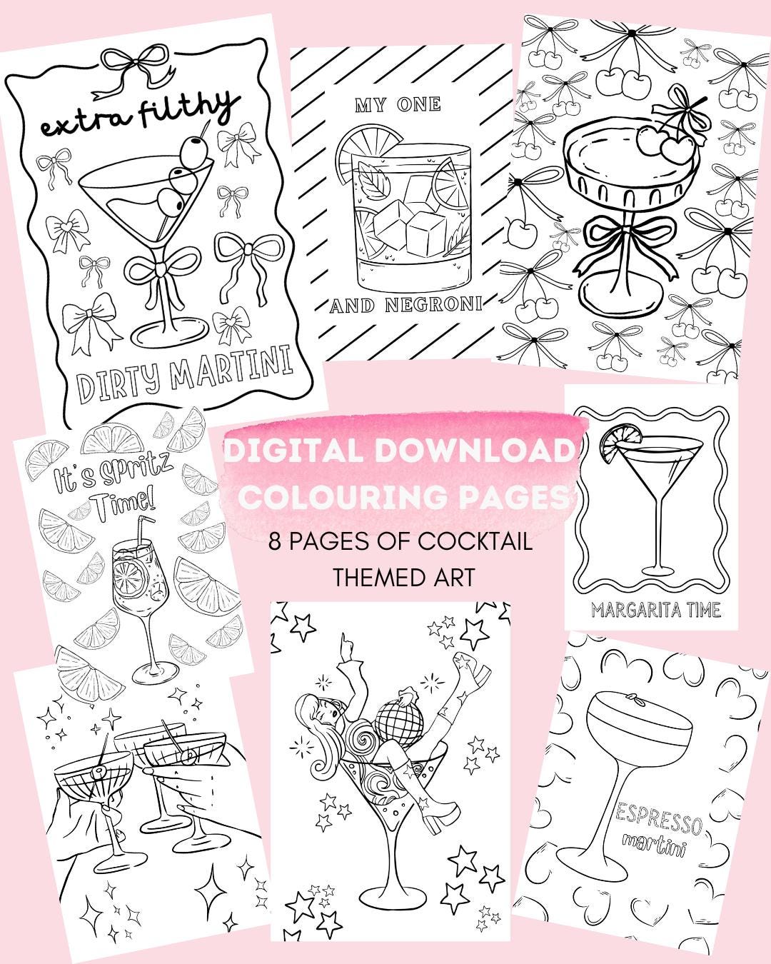 Cocktail Colouring Pages - Etsy