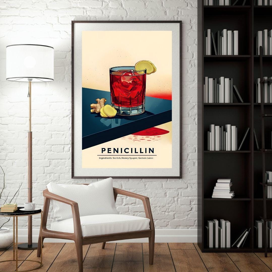 Penicillin Cocktail Poster | Scotch I Honey Syrup I Lemon Juice Drink ...