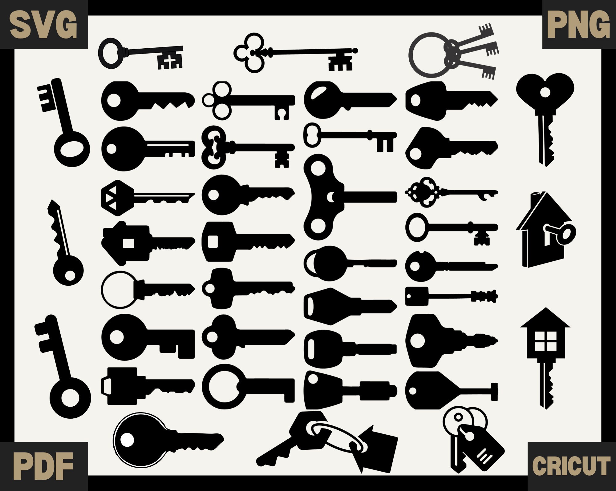 House Key Svg,png,pdf Key Clipart, Keys Svg Bundle, Vintage Key Svg ...