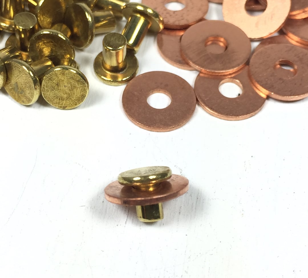 Brass Rivets, Flat Top Rivets, Flat Head Rivets, Includes Copper ...