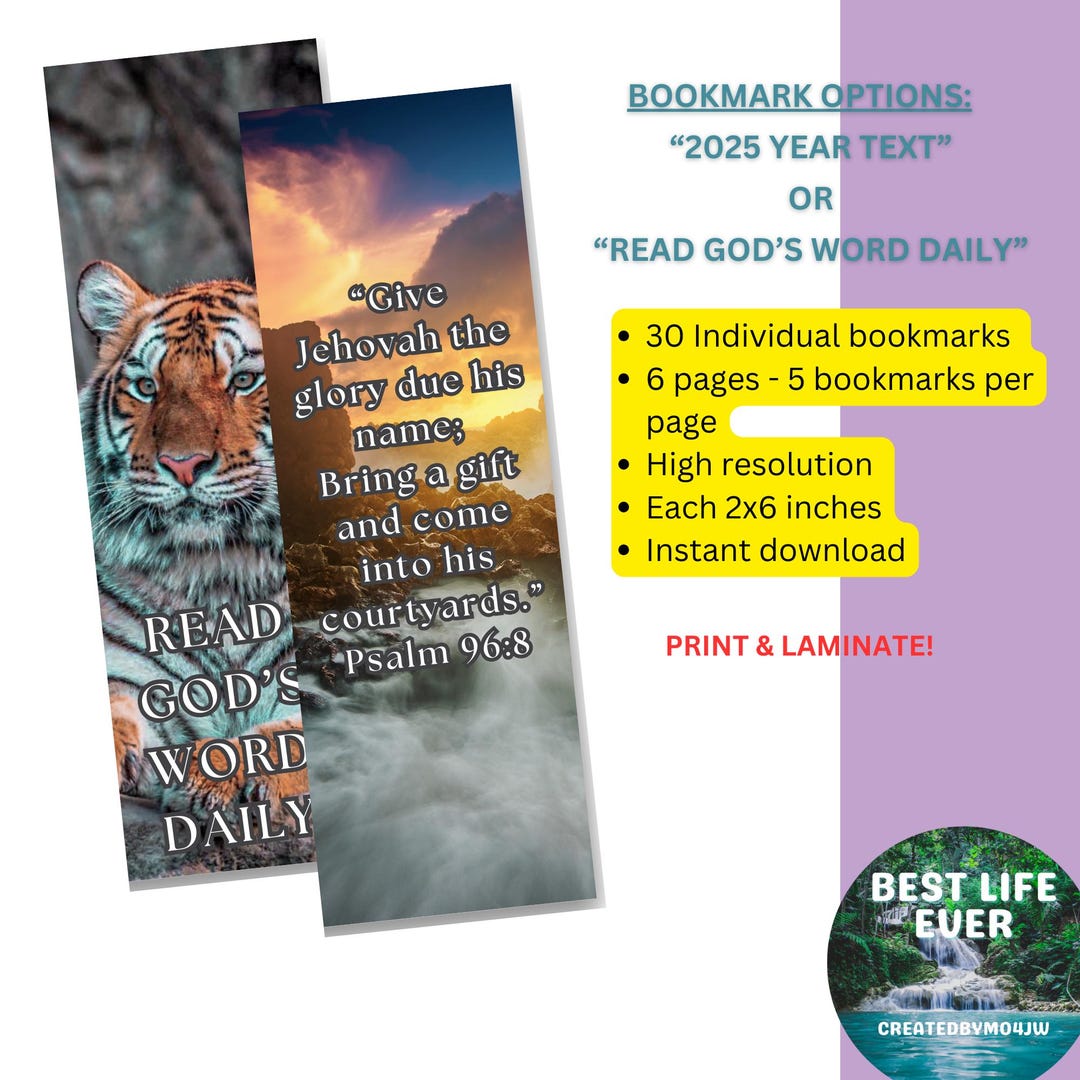 JW Printable Bookmarks – 30 Aesthetic Designs With 2 Phrases | Instant ...