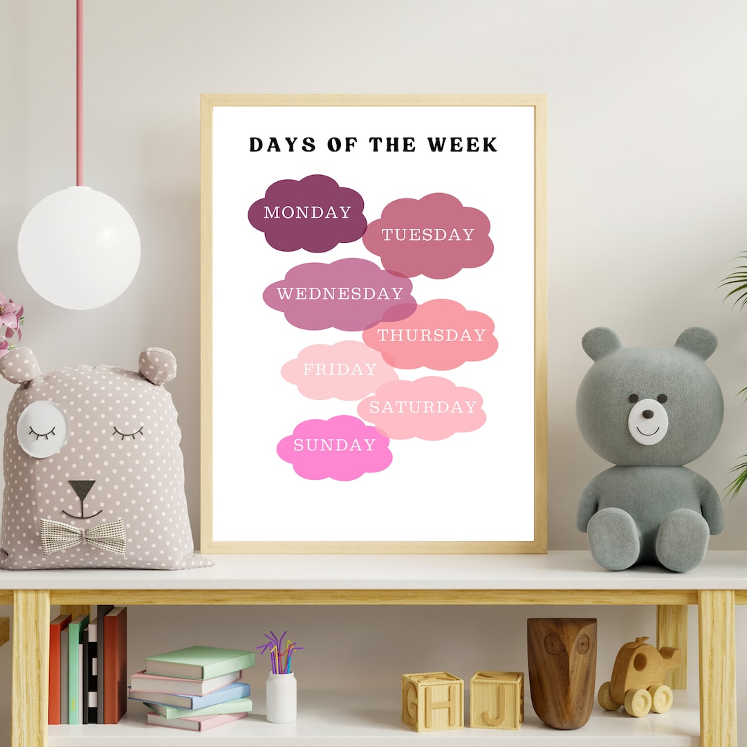 Days of the Week Printable, Educational Wall Art, Playroom Poster, Days ...