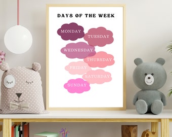 Days of the Week Printable, Educational Wall Art, Playroom Poster, Days ...