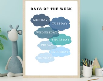 Days of the Week Printable, Educational Wall Art, Playroom Poster, Days ...