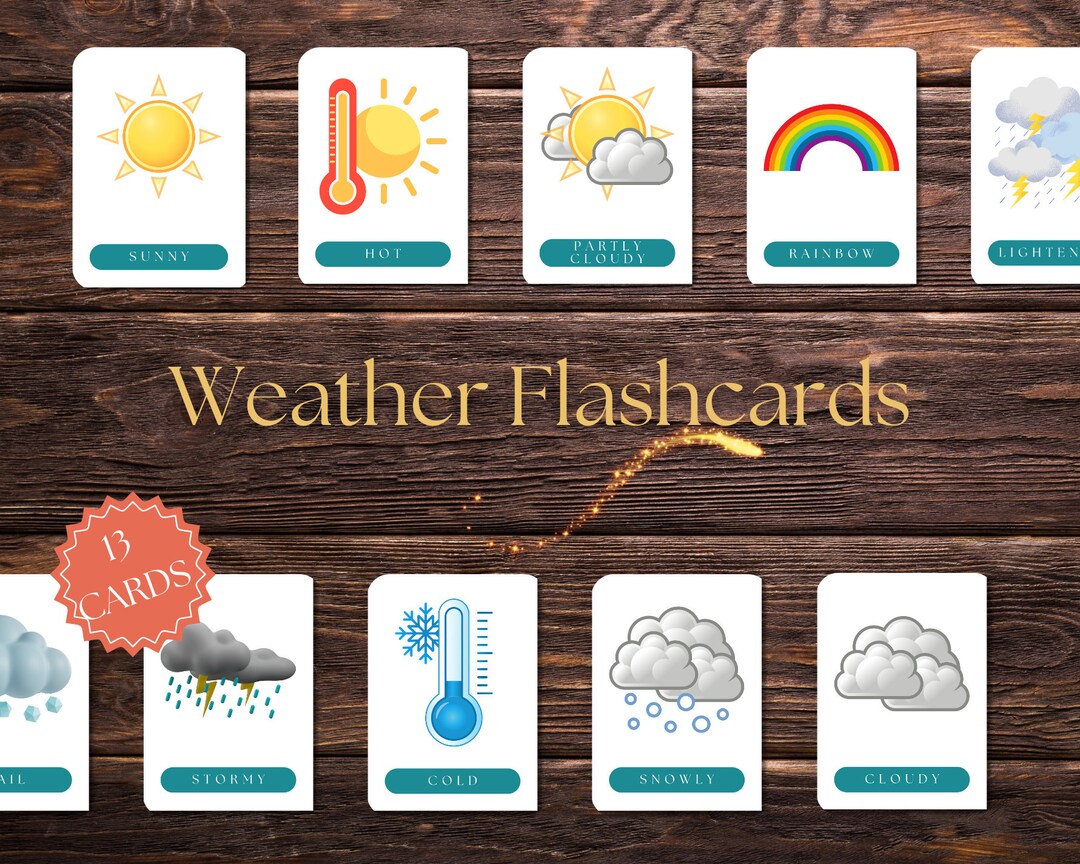 Weather, 13 Montessori Flash Cards, Home Schooling, Educational ...