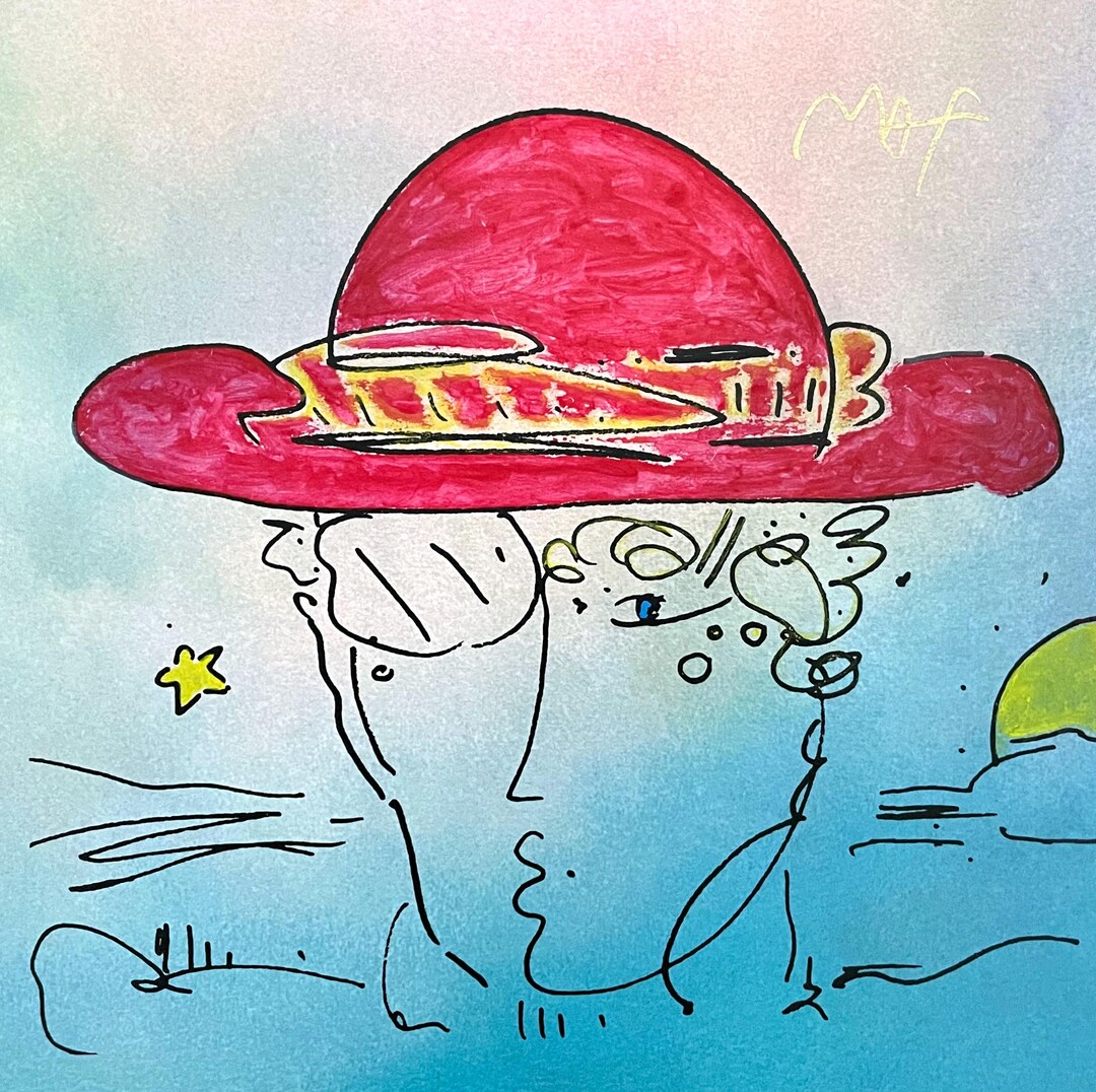 Peter Max, Zero Man/lady Profile, Hand Signed, Mixed Media Watercolor ...