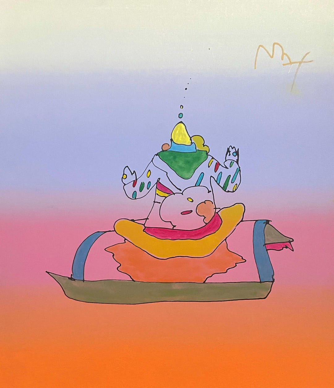Peter Max, Magic Carpet Ride, Hand Signed, Mixed Media Watercolor and ...