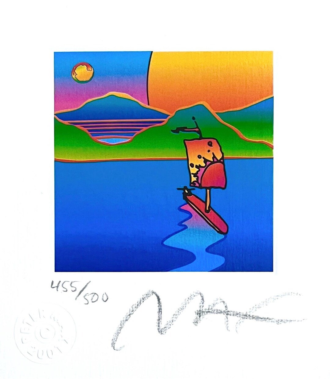 Peter Max, Sailboat With Sun and Moon, Hand Signed, Official Limited ...