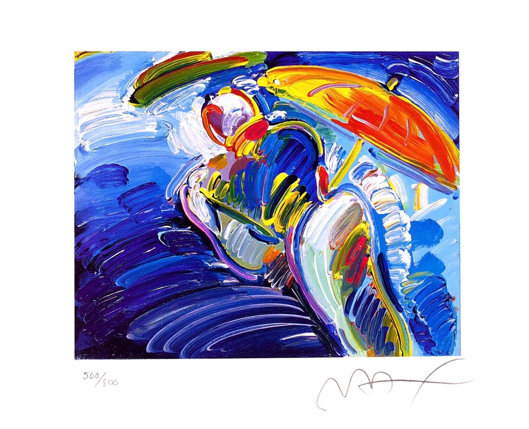 Peter Max, Abstract Figure With Umbrella, Hand Signed, Official Limited ...