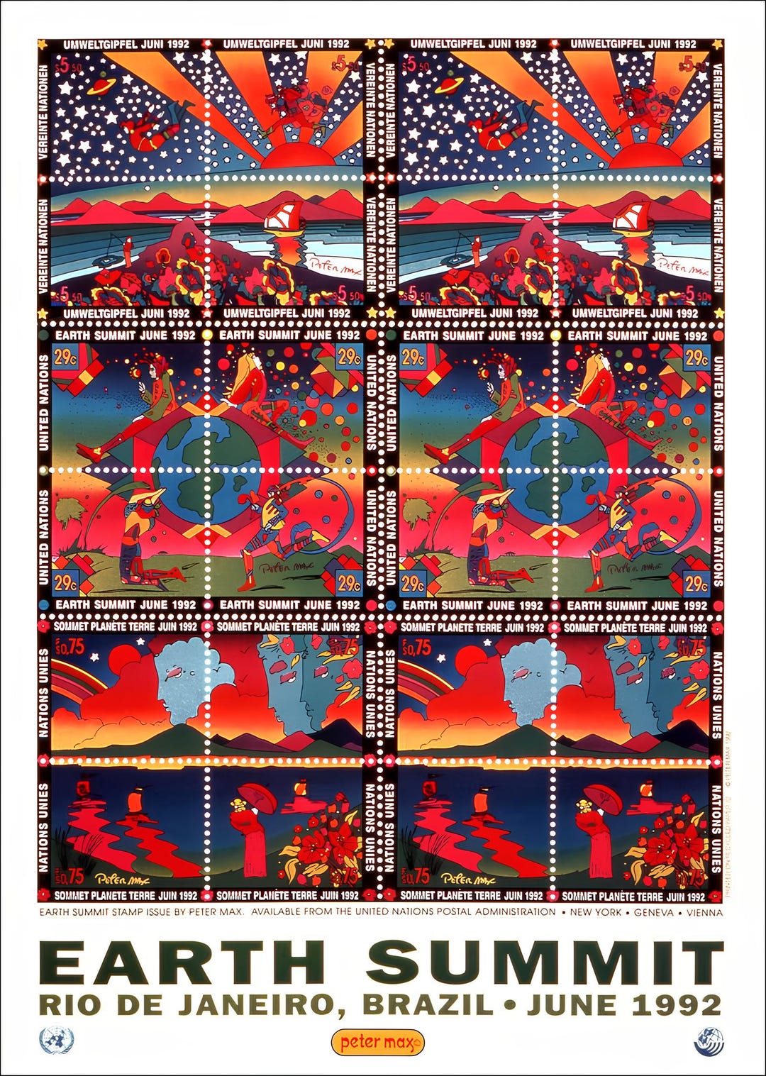 Peter Max, Earth Summit, 1992, Hand Signed, Official Edition Offset ...