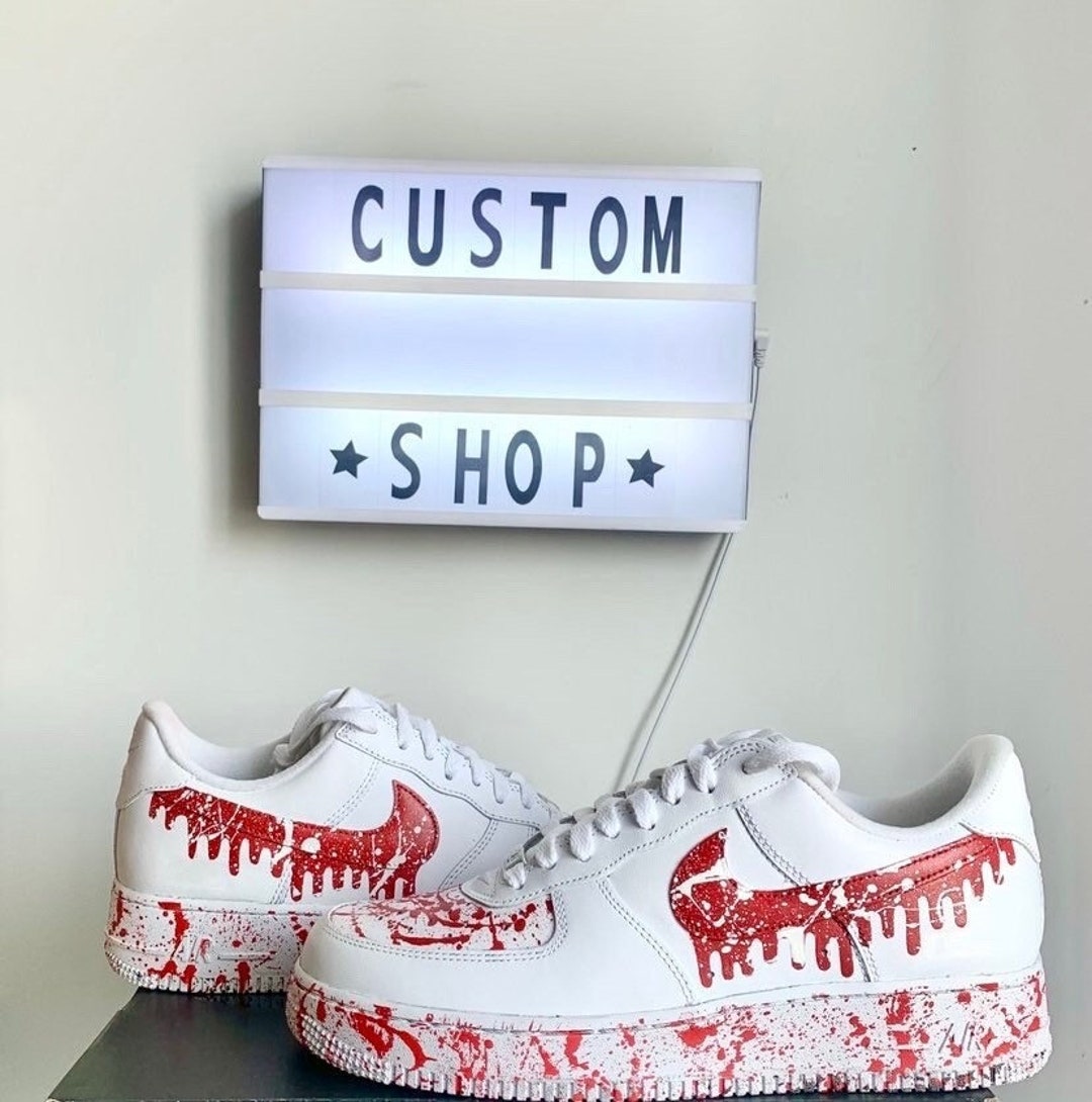 Red Drip Paint Splatter Nike Swoosh Custom Air Force, Drip Custom Air ...