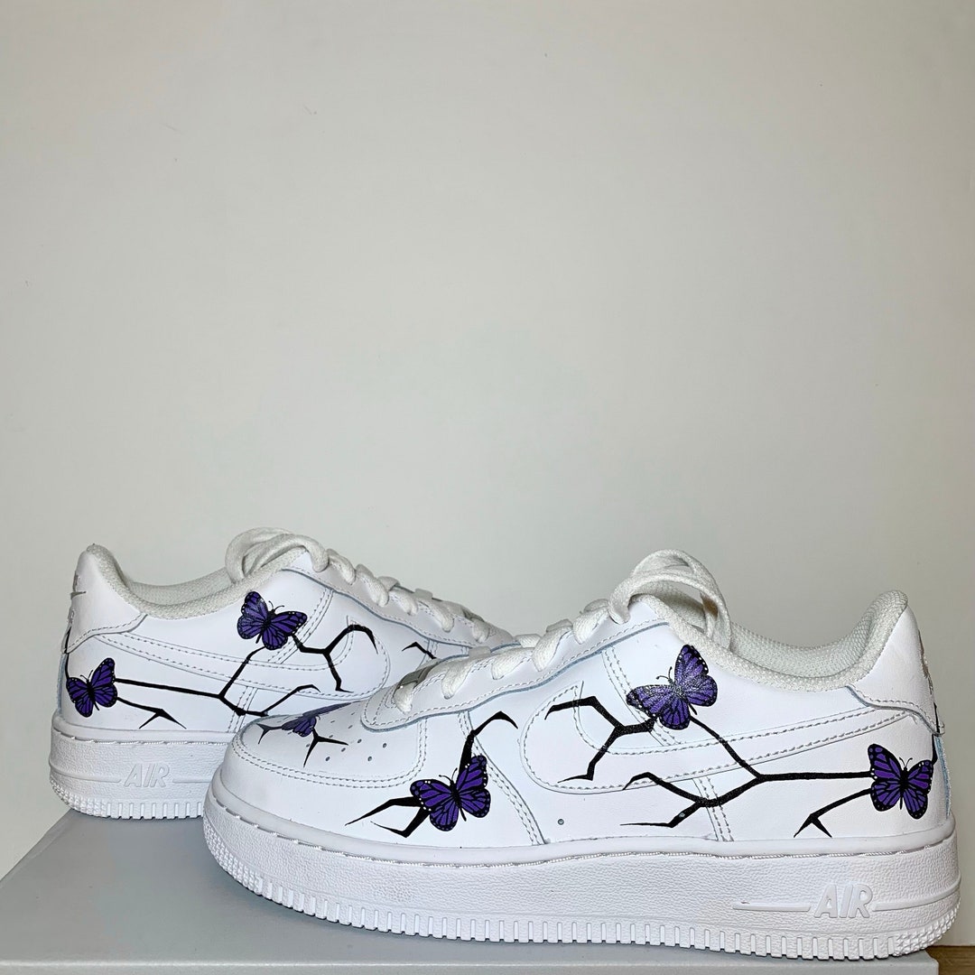 Custom Purple Butterfly Sneakers - Hand-painted Monarch Design on Tree ...