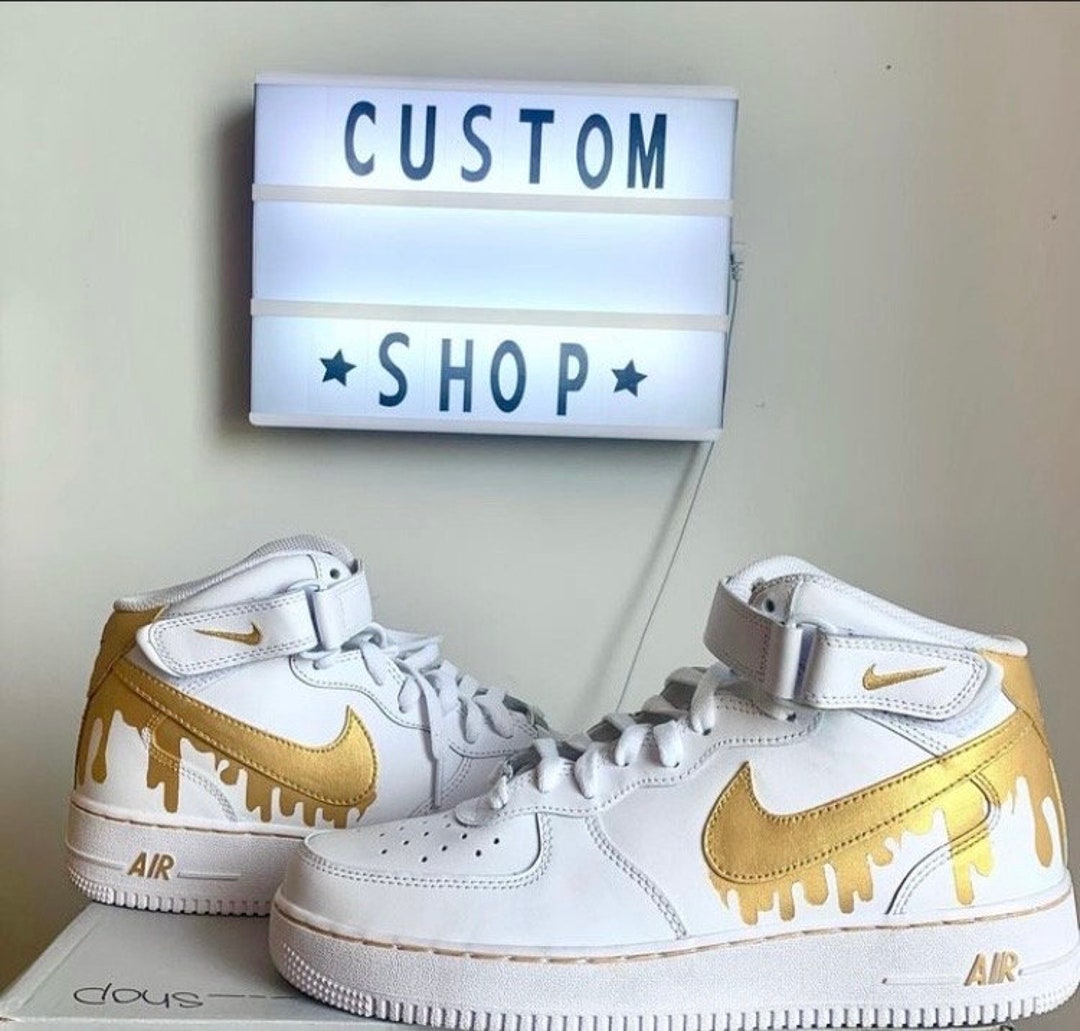Custom Gold Drip Sneakers | Hand-painted Air Force 1 Mid | Luxury Drip ...