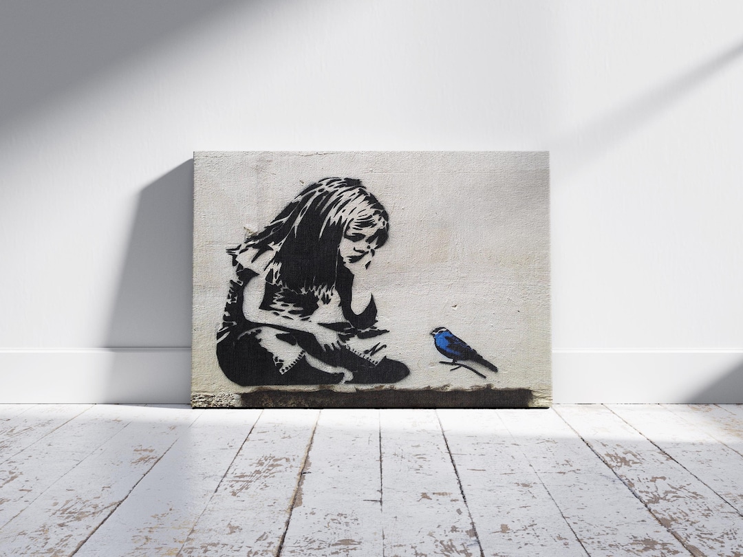 Girl and the Blue Bird by Banksy Wall Art, the Blue Bird Graffiti by ...