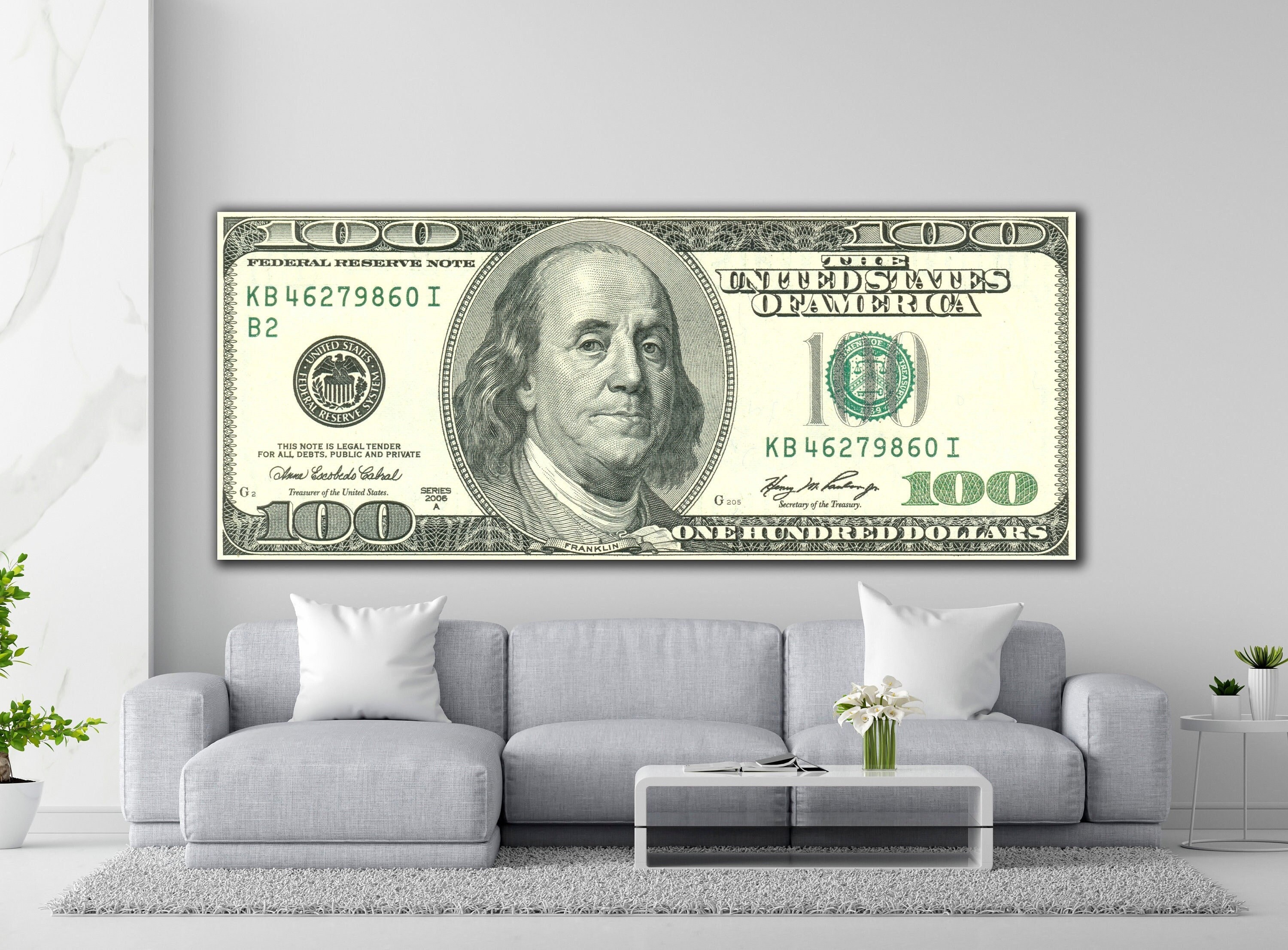 Money Themed Wall Art, Cash on Canvas A Stylish 100 Dollar Bill Art ...
