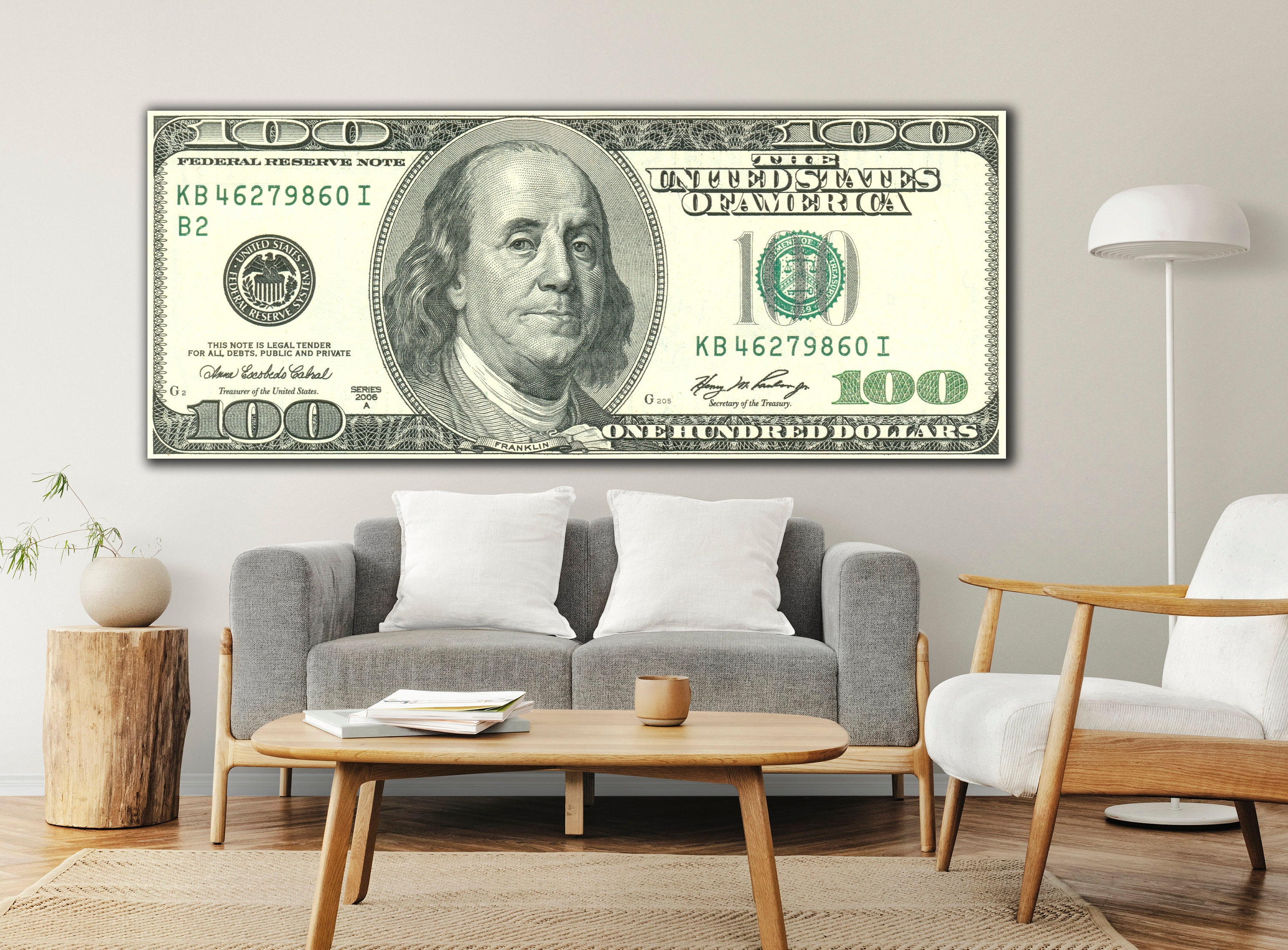 Money Themed Wall Art, Cash on Canvas A Stylish 100 Dollar Bill Art ...