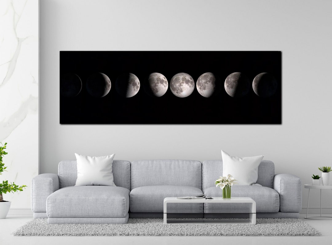 Phases of Moon Canvas Wall Art, Celestial Beauty: Wide Canvas Depicting ...
