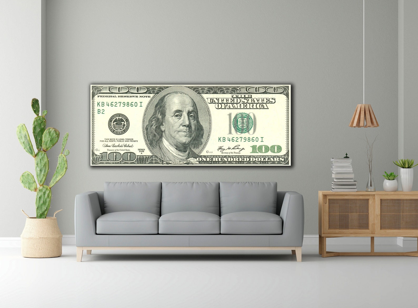 Money Themed Wall Art, Cash on Canvas A Stylish 100 Dollar Bill Art ...