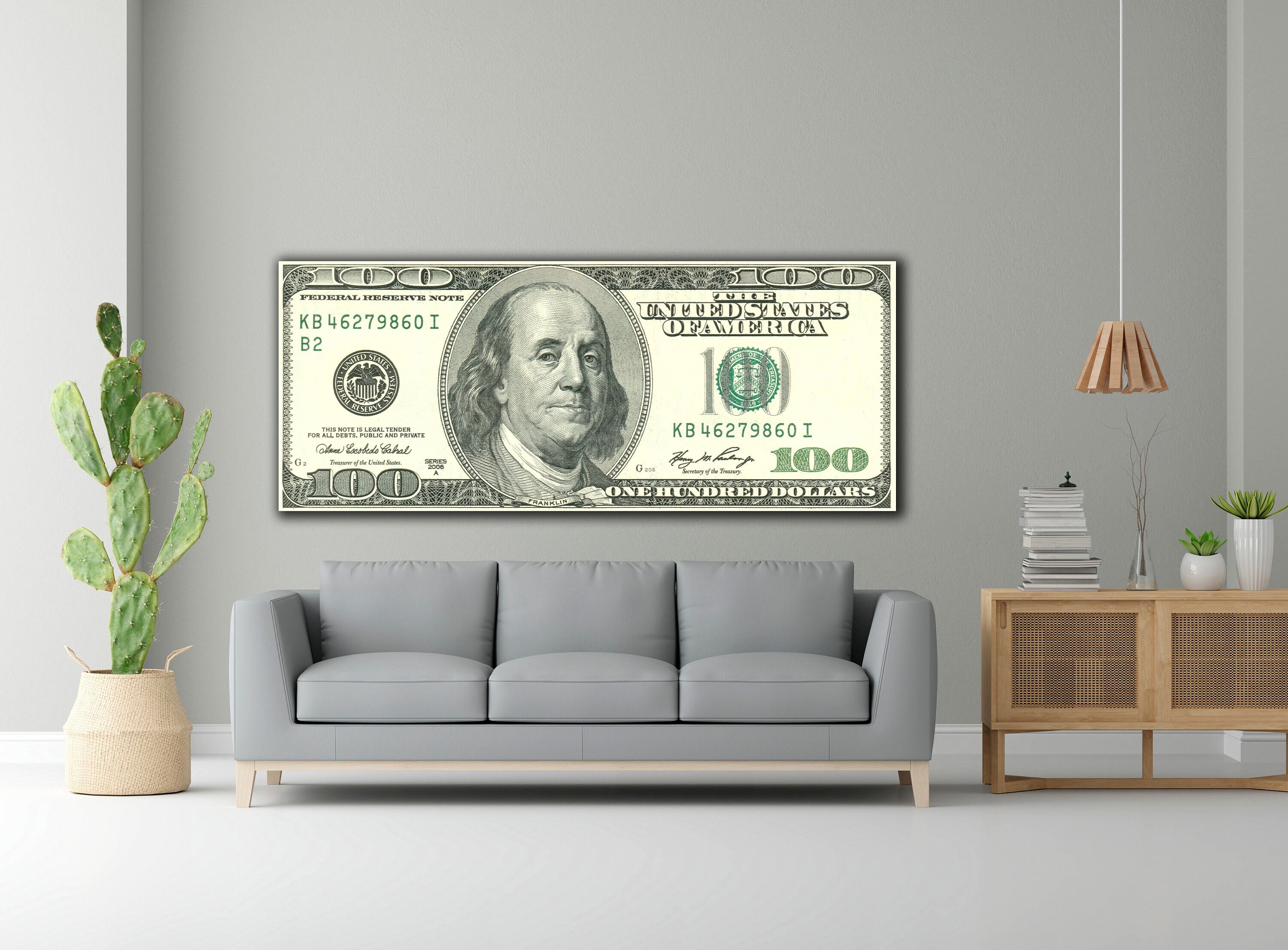 Money Themed Wall Art, Cash on Canvas A Stylish 100 Dollar Bill Art ...
