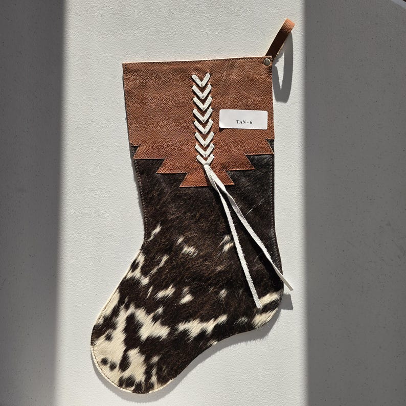 Tan Leather Cowhide Christmas Stockings - Western Christmas Stockings ...