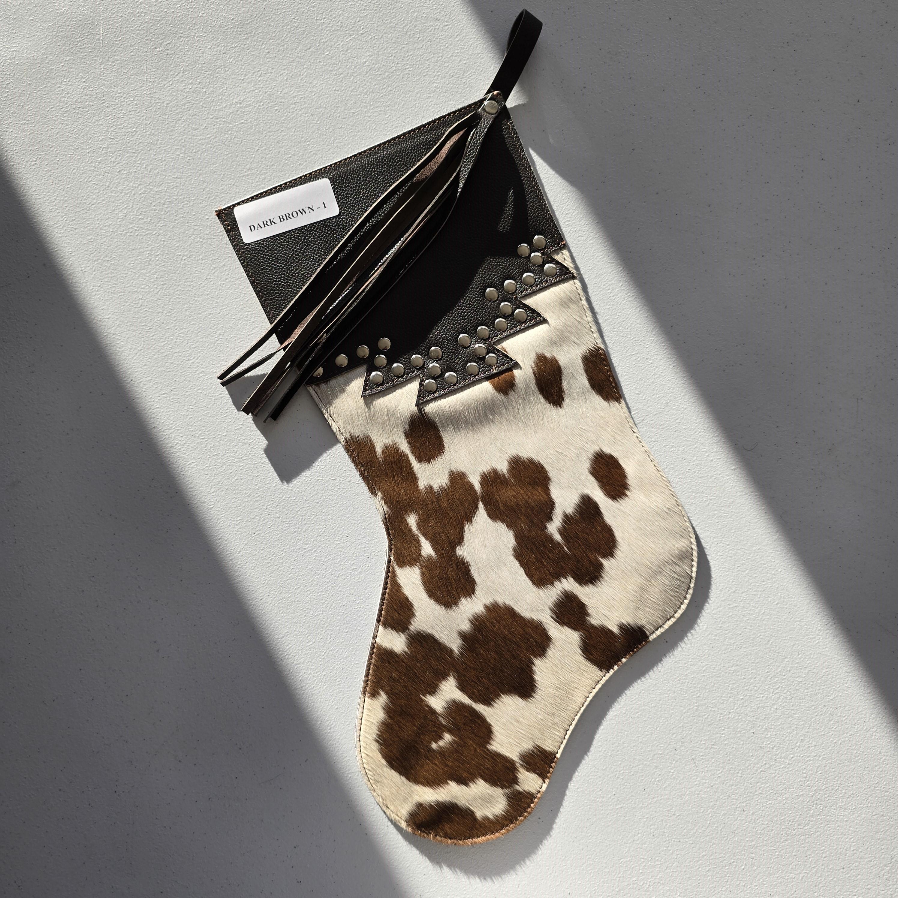 Dark Brown Leather Cowhide Christmas Stockings - Western Christmas ...