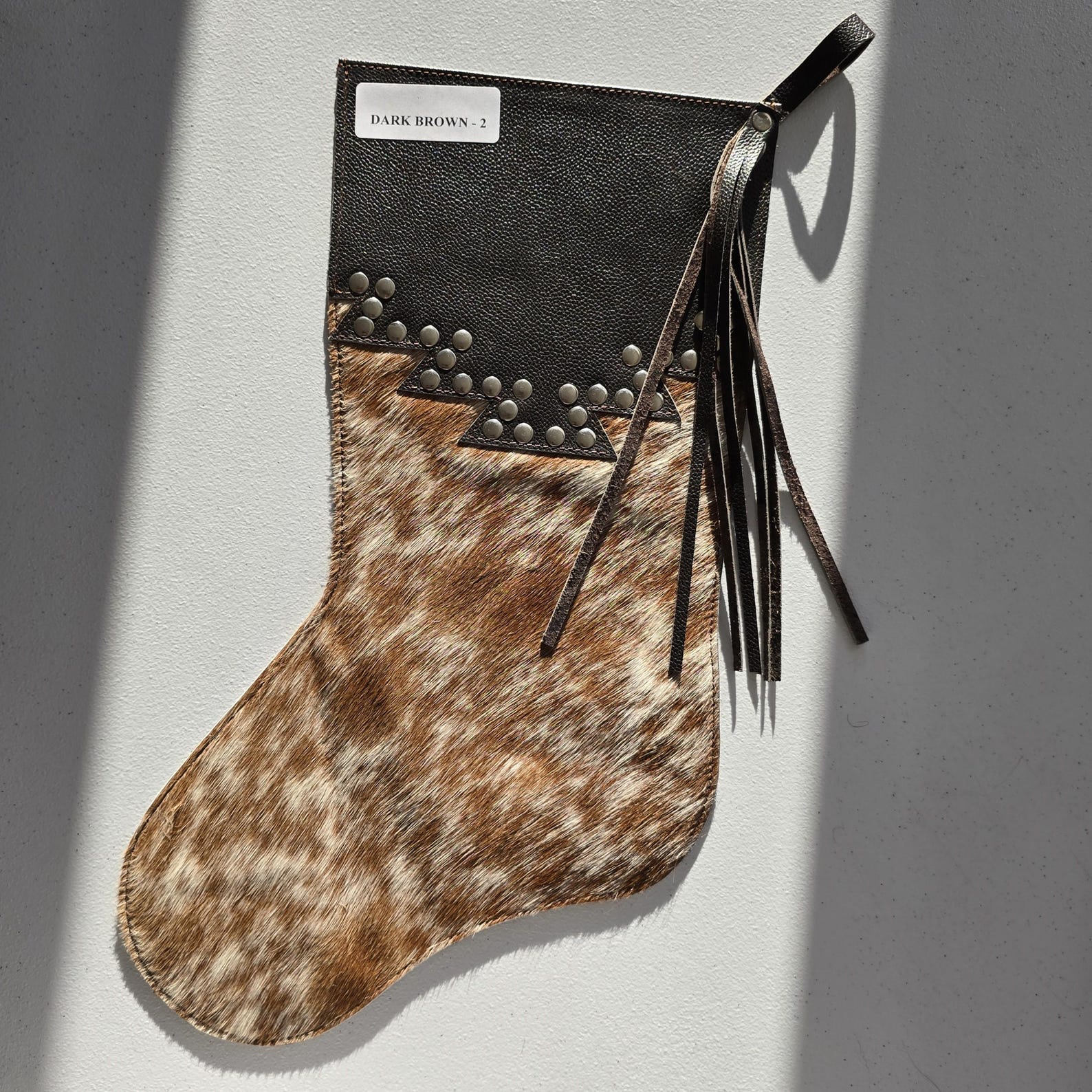 Dark Brown Leather Cowhide Christmas Stockings - Western Christmas ...
