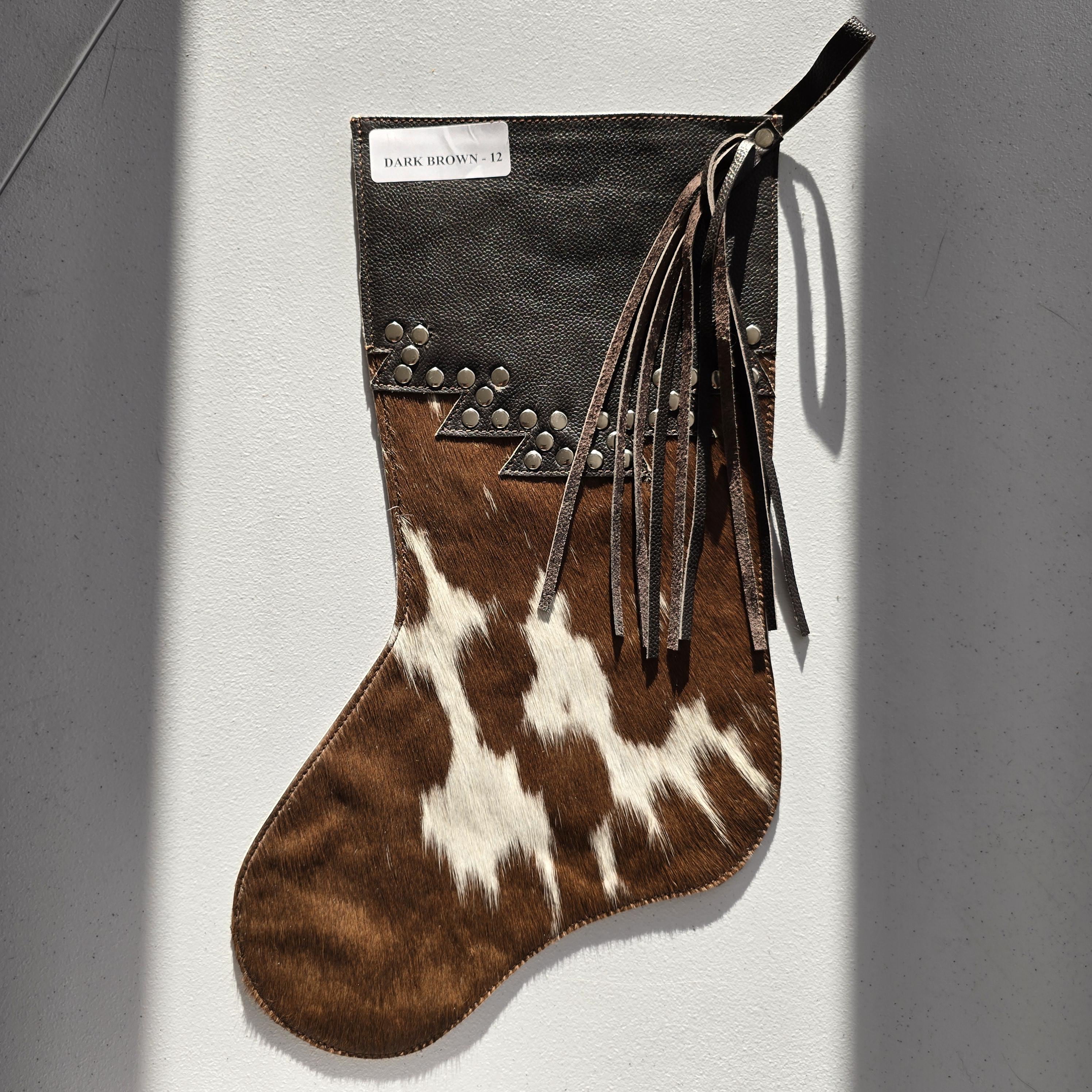 Dark Brown Leather Cowhide Christmas Stockings - Western Christmas ...