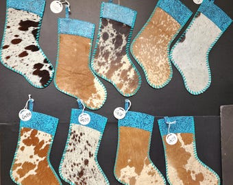 Tan Leather Cowhide Christmas Stockings - Western Christmas Stockings ...