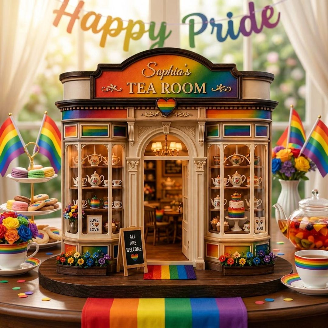 2D Flat, Personalized Rainbow Tea Room Decor, LGBTQ Cafe Shelf Display ...