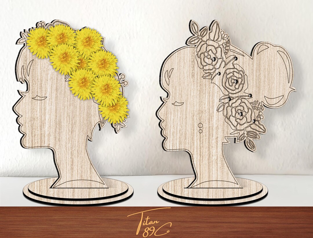 Floral Girl Silhouette Wooden Sign – Mother‘s Day MDF Flower Head Decor ...