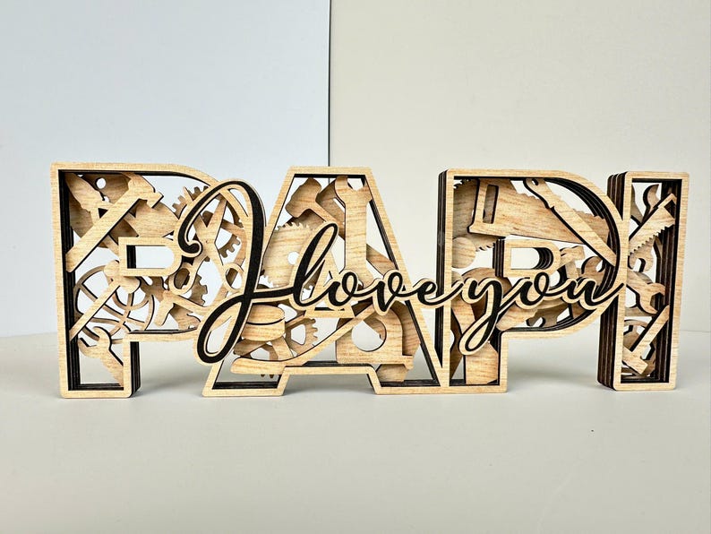 Papi I Love You Wood Sign, MDF Laser Cut Gift for Grandpa or Dad ...
