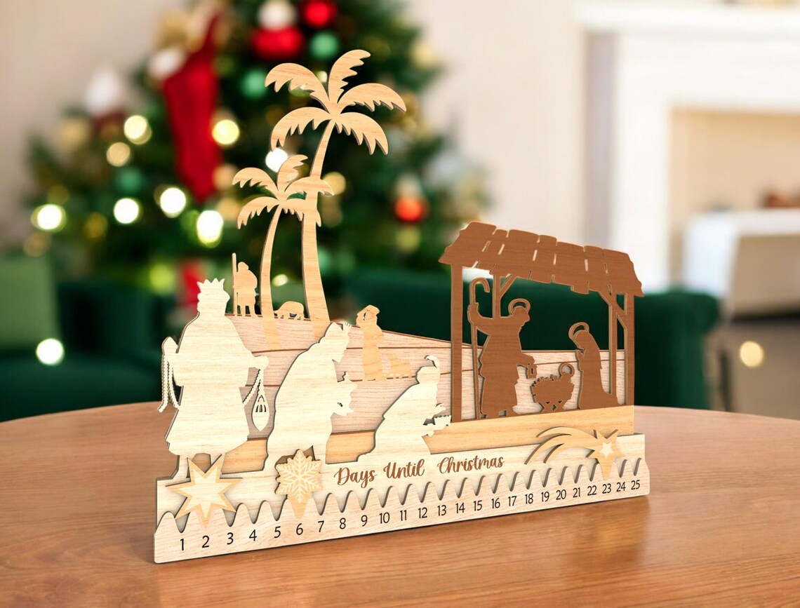 Nativity Scene Christmas Countdown | Wooden Manger Advent Sign ...
