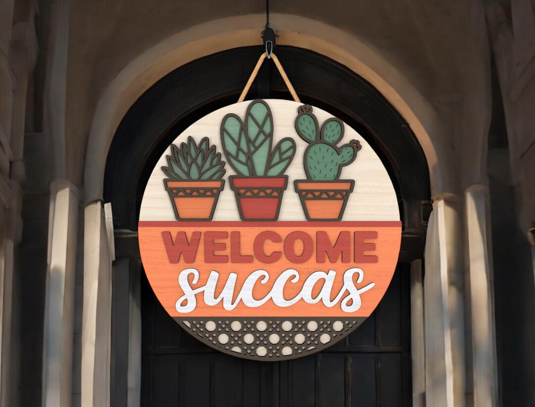 Modern Home Accent Piece | Cactus Door Hangers, Cactus Welcome Sign ...